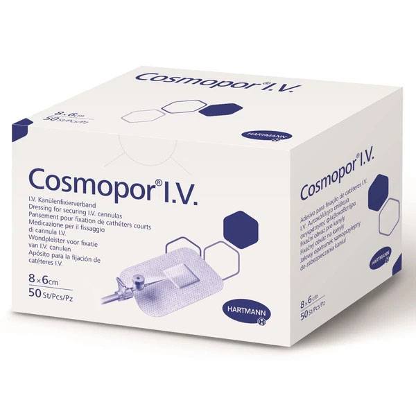 Plasturi sterili fixare branula Cosmopor I.V., 8 x 6 cm, 50 buc. – Medizone